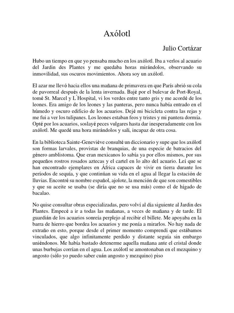Axólotl-Julio Cortázar | PDF | Acuario