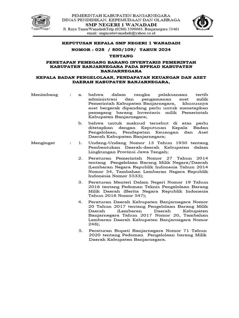 SK Pemegang Barang 2022 I Lampiran MCP KPK | PDF