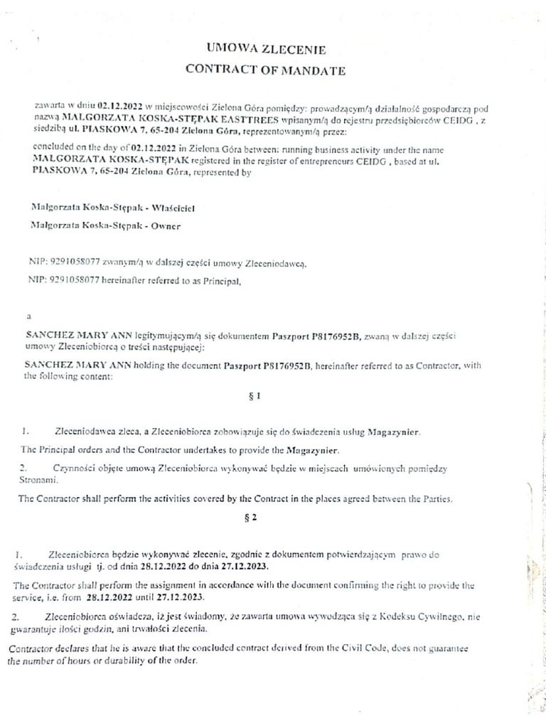 Mandate Contract | PDF