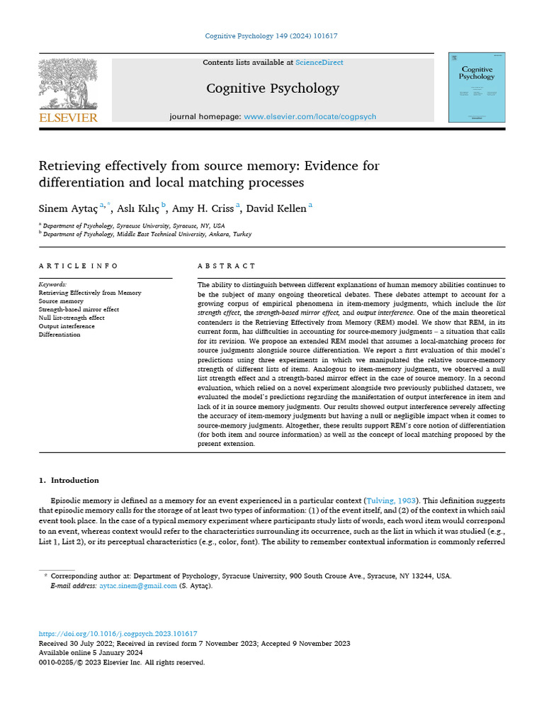 Retrieving Effectively From Source Memory | PDF | Memory | Recall (Memory)
