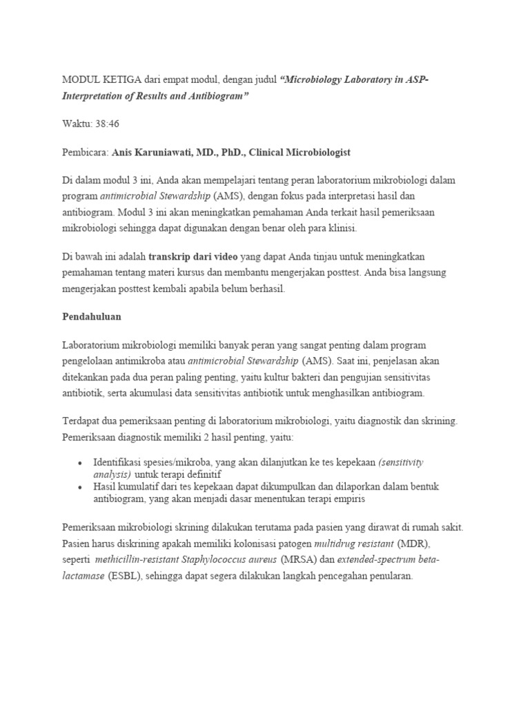 Modul 3 - Microbiology Laboratory in ASP-Interpretation of Results and ...