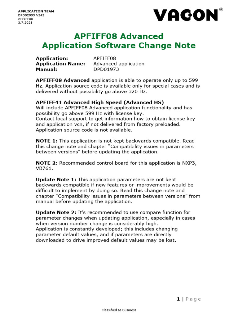 ReleaseNote DPD02093 APFIFF08V242 | PDF | Application Software | Parameter (Computer Programming)