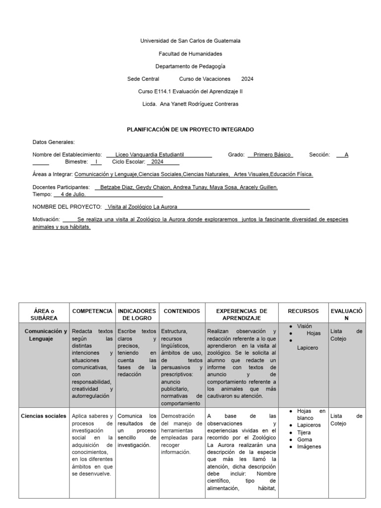 Proyecto integrado -Grupo 4 -Maya Sosa | PDF | Biodiversidad | Aprendizaje