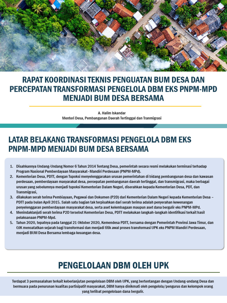 Rakortek Transformasi UPK Eks PNPM Ke BUMDESma | PDF