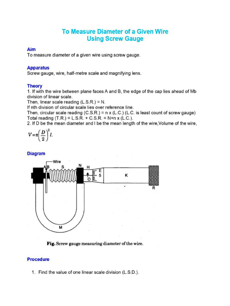 Experiment Diameter of Wire With Screw Gauge | PDF