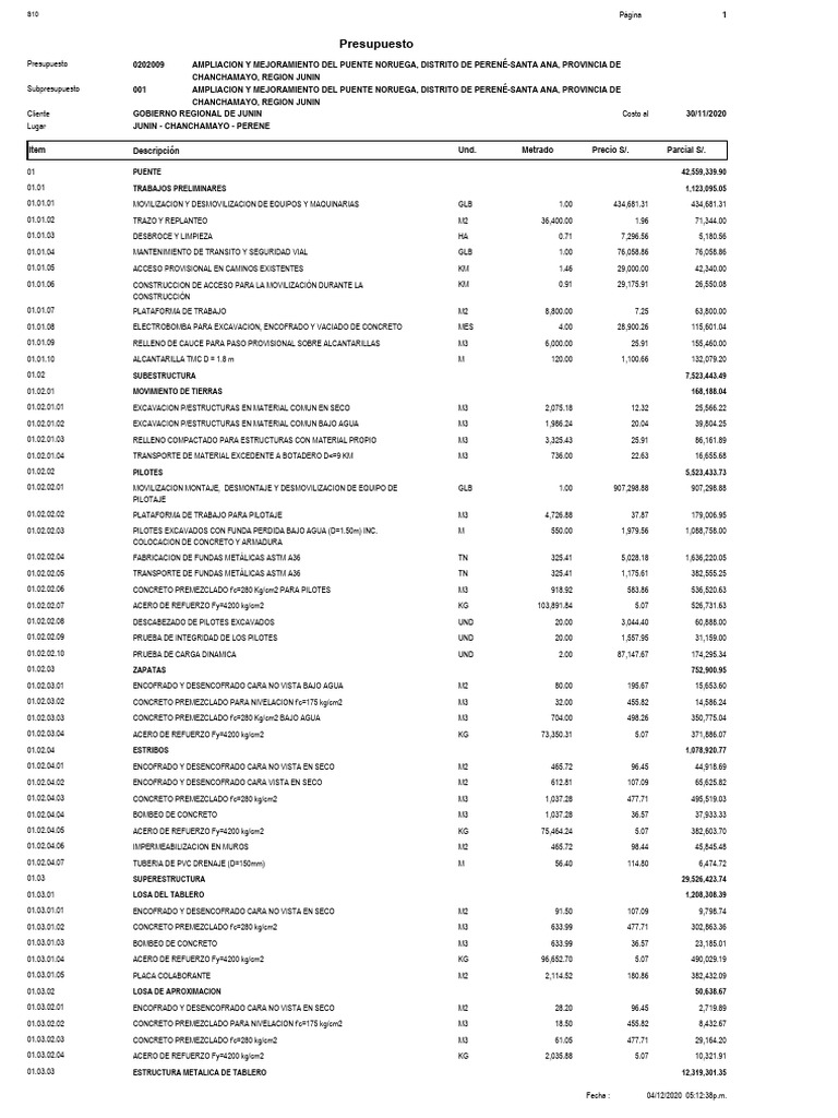 Ejercicio s10 - Presupuesto Apu | PDF