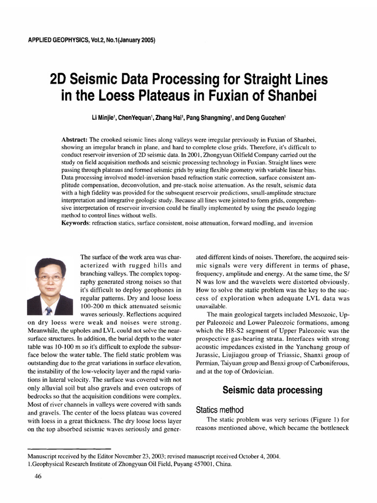 2D Seismic Data Processing For Straight Lines in The Loess Plateaus in ...