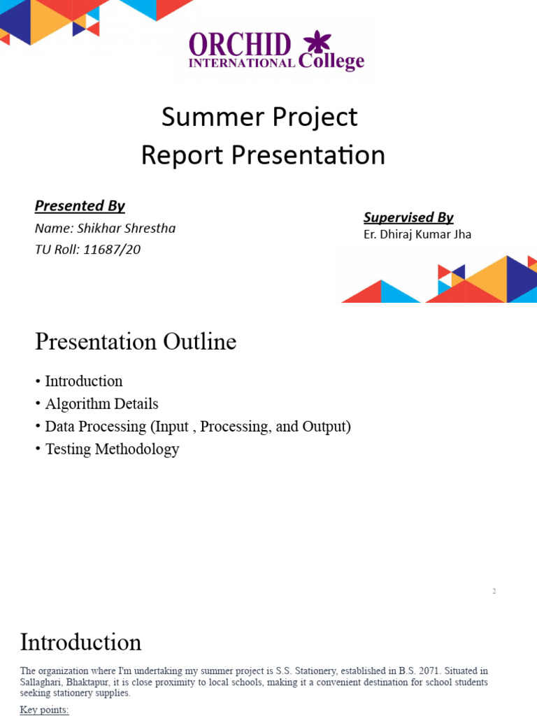 Summer Project Report Presentation: Presented by | PDF | User ...