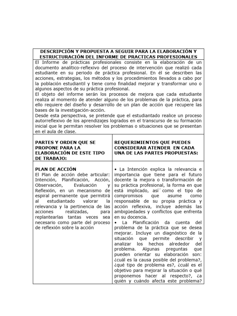 Guia para La Elaboración Del Informe de Practicas Profesionales | PDF | Evaluación | Plan de ...