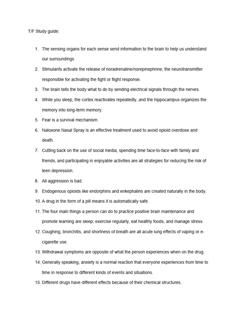 T - F Study Guide | PDF | Brain | Opioid