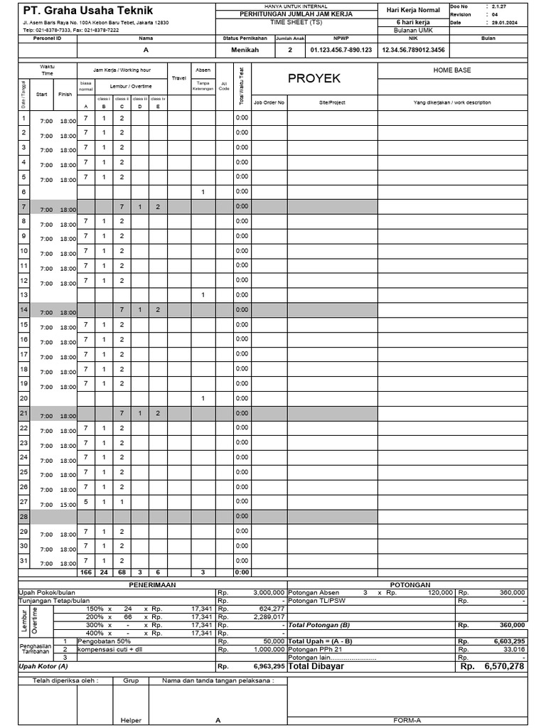 New Timesheet 2023 - MASTER (2.1.27 Rev 04 29.01.2024) New pph211 | PDF