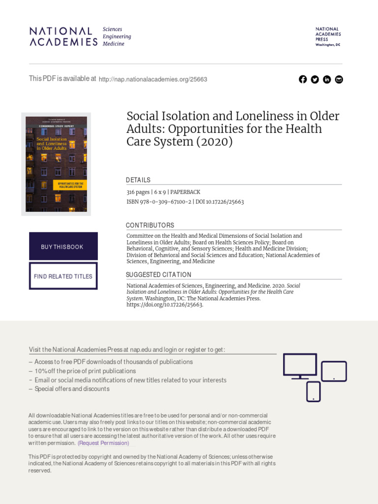 Social Isolation and Loneliness in Older Adults - 2020 - NAP | PDF ...