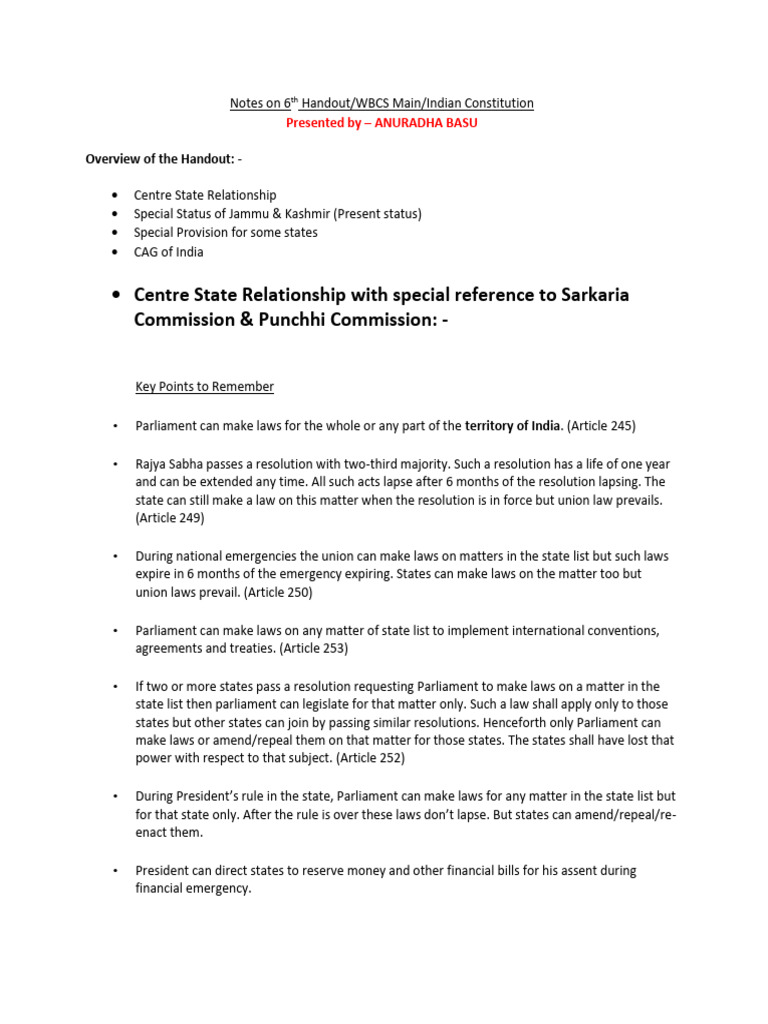 Note On 6th Handout | PDF | Government Of India | Government