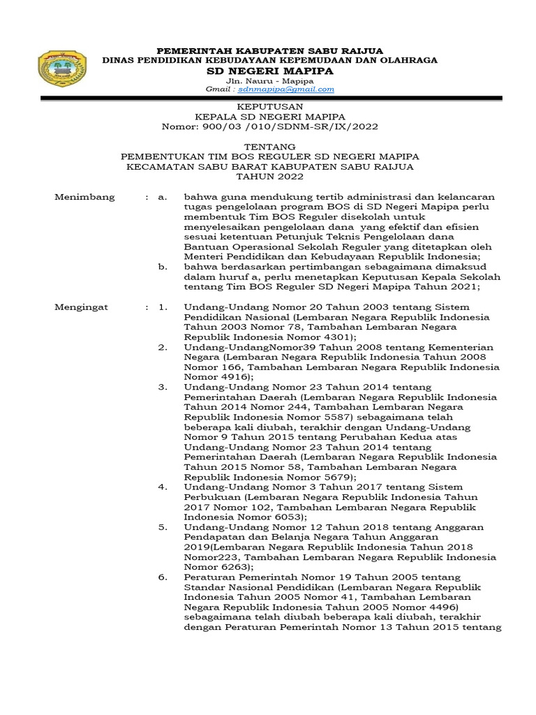 SK Tim Manajemen Bos 2022 | PDF