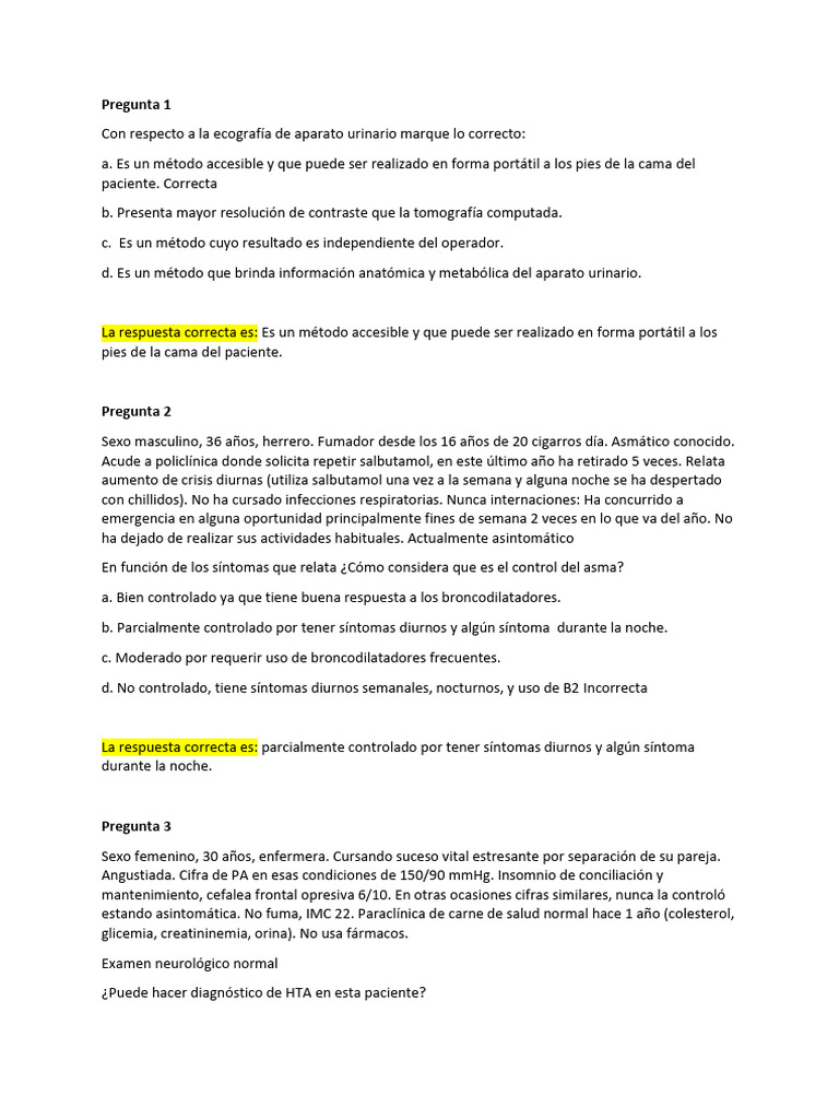 Segundo Parcial 2020 Con Respuestas MPNA | PDF | Asma | Dolor de cabeza