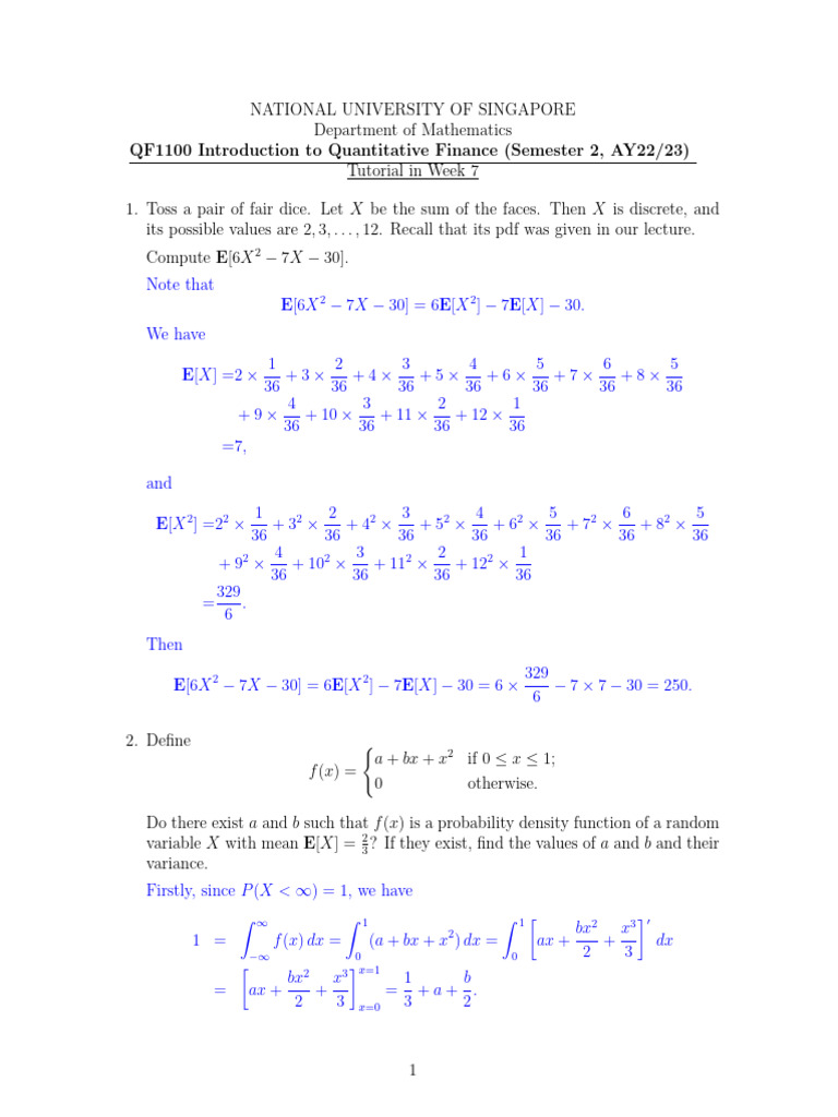 Tutorial 5 Solution | PDF | Probability Density Function | Statistical ...
