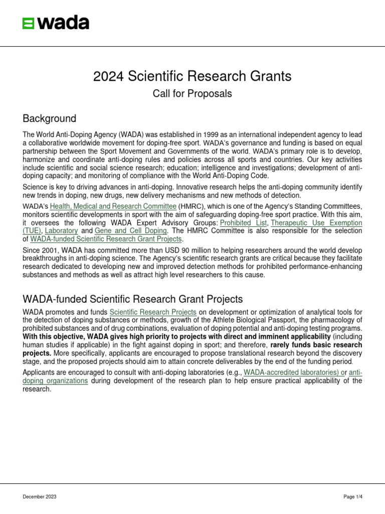 2024 Scientific Research Grants en | PDF | Doping In Sport | Biology
