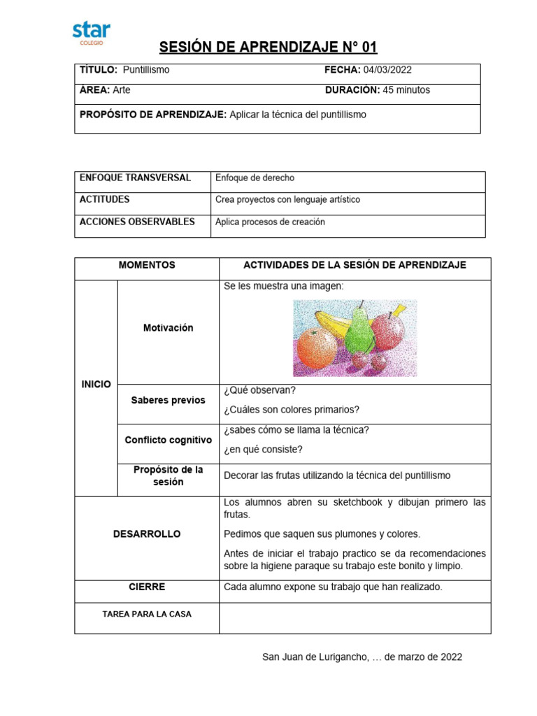 Sesión de aprendizaje N°1-ARTE 5TO (1) | PDF