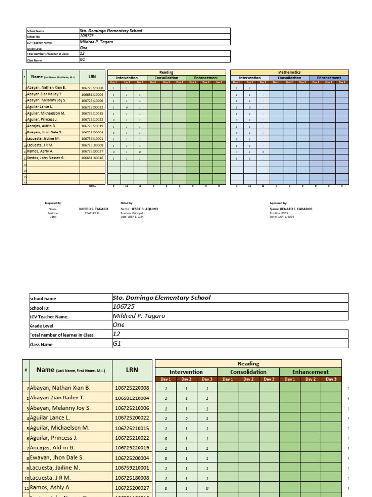 Grade 1 Class Performance Report | PDF