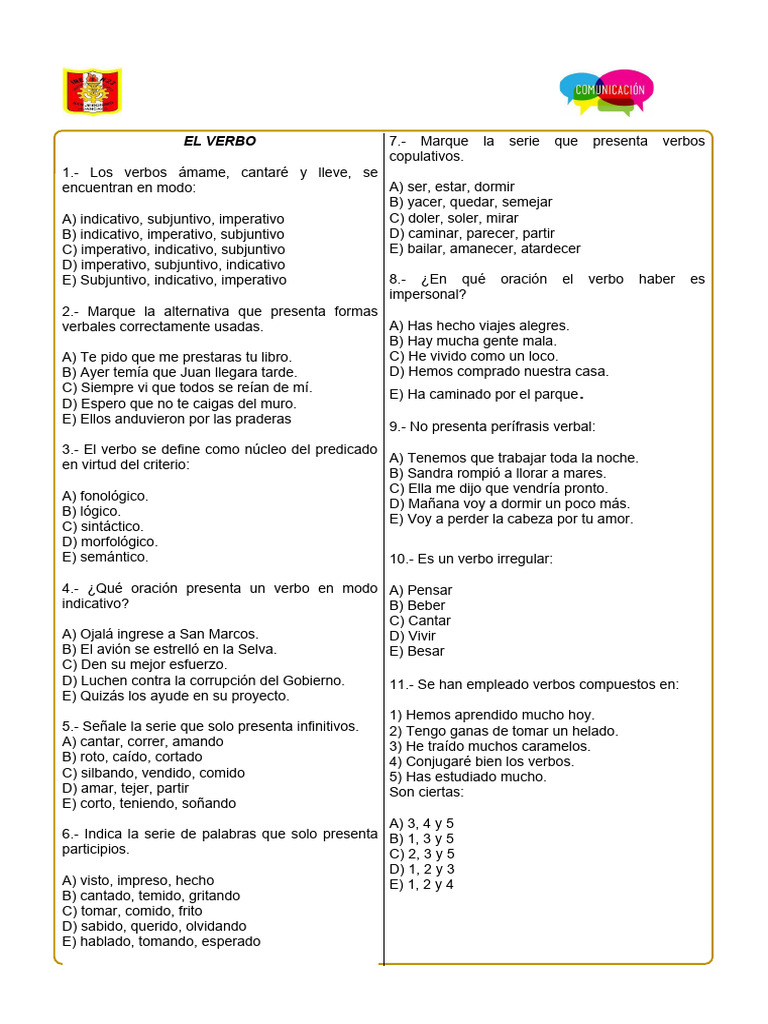 Practica Del Verbo | PDF | Verbo | Predicado (Gramática)