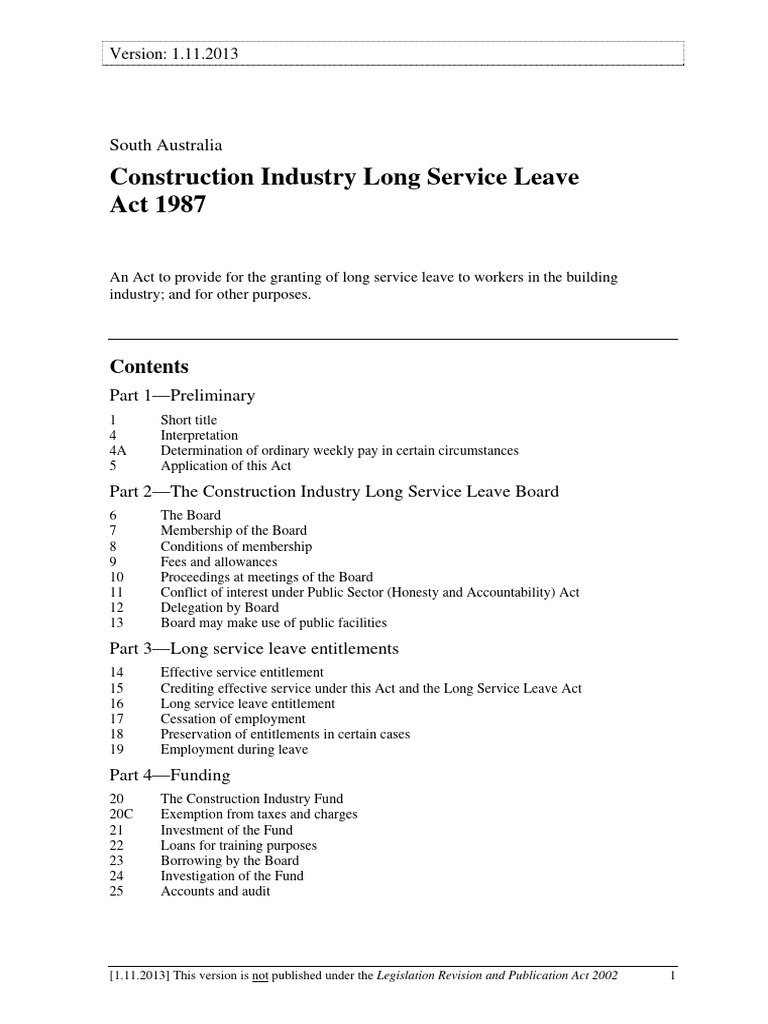 South Australia Long Service Leave Act | PDF | Taxes | Board Of Directors