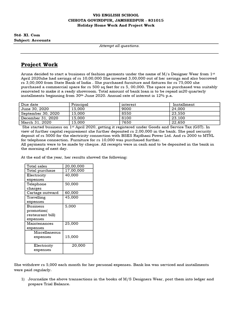 Summer Vacation Assignment For 11 Comm Accounts | PDF | Expense ...