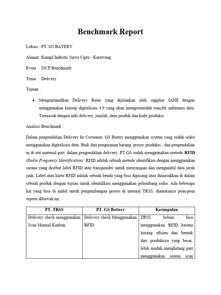 Benchmark Report (PT GS Battery) | PDF