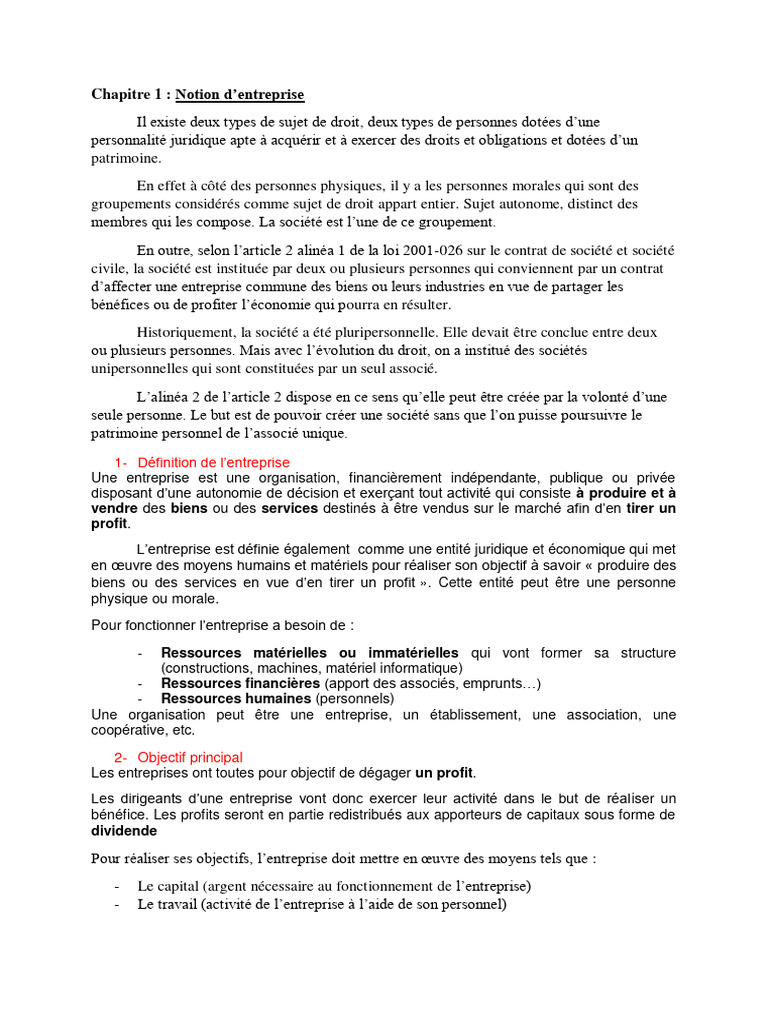 Notion et définition de l'entreprise | PDF | Business | Entreprise ...