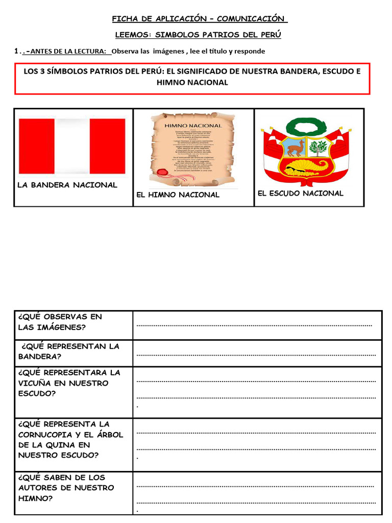 9 Ficha Los Simbolos Patrios | PDF | Perú
