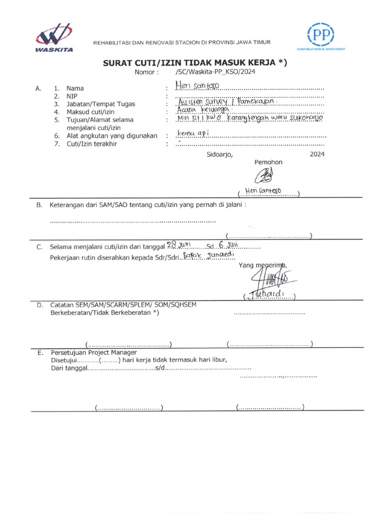 Surat Cuti Heri | PDF