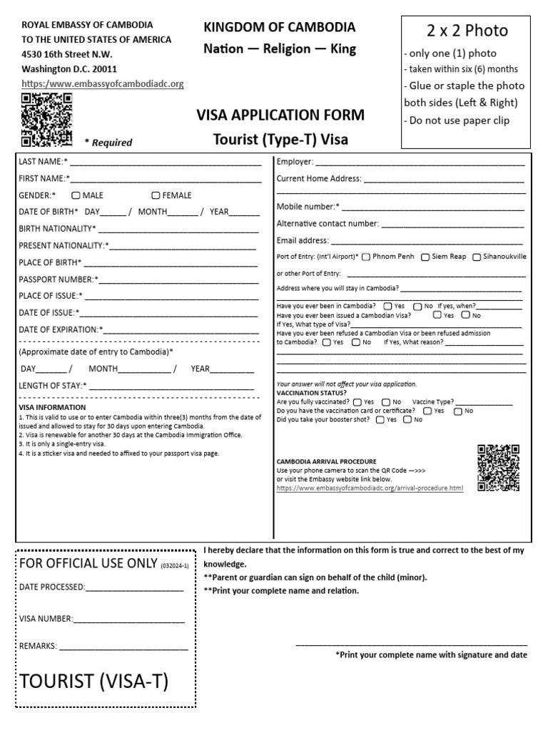 Cambodia Tourist Visa Application Form | PDF | Travel Visa | Cambodia
