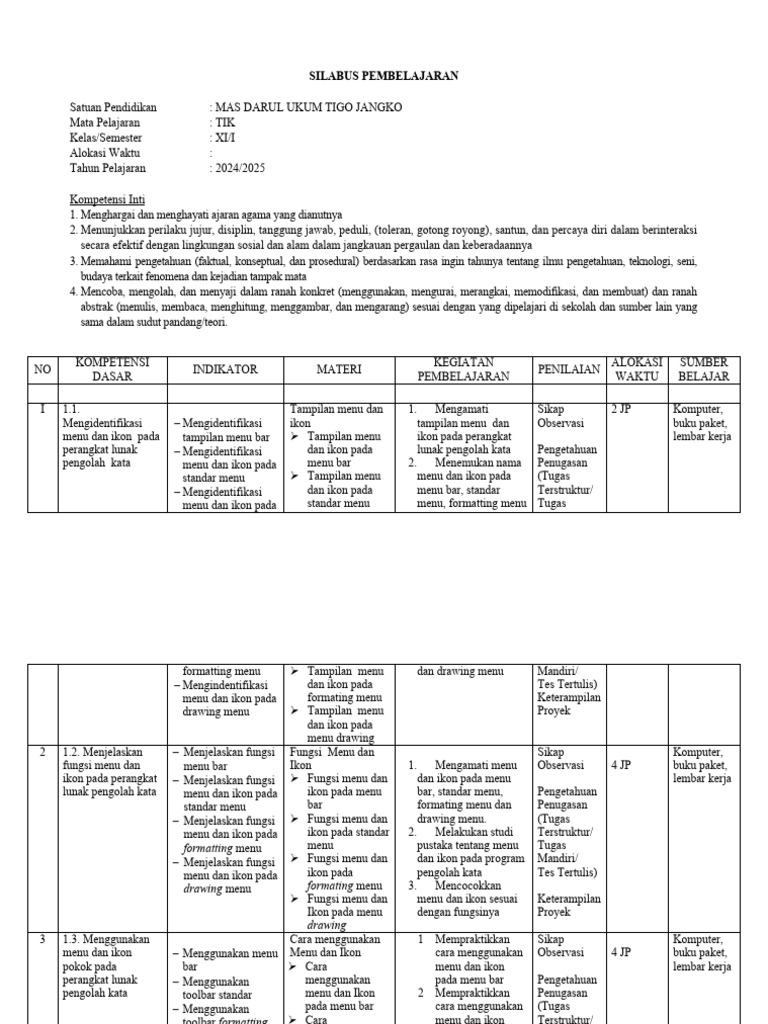 FORMAT SILABUS | PDF