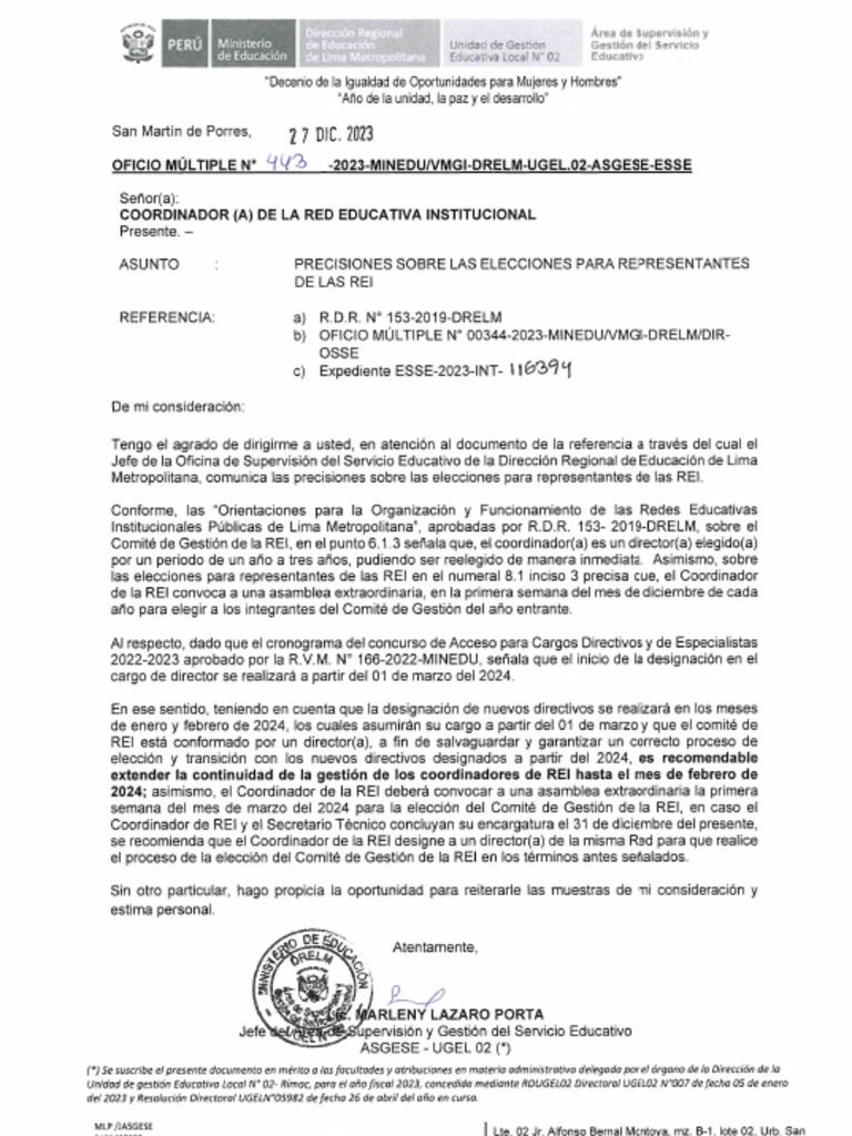 Oficio Multiple Ndeg443-2023 Esse | PDF