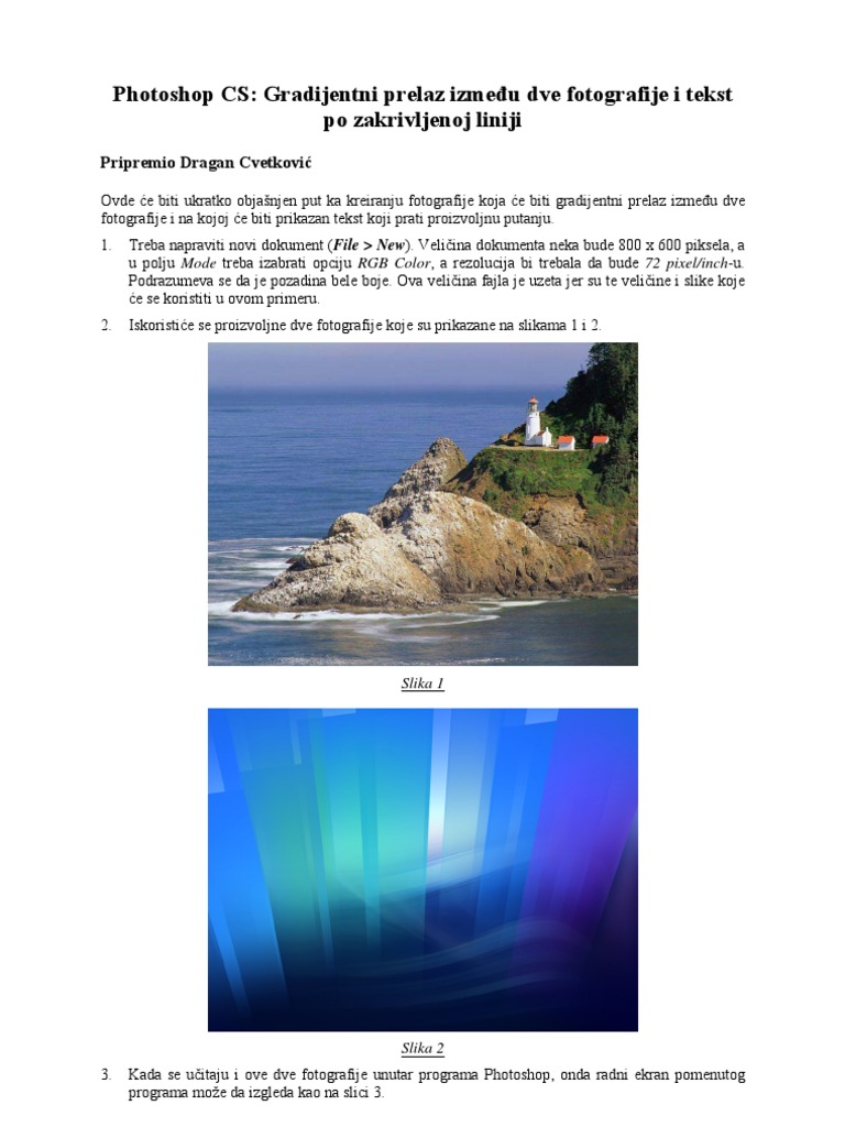 Photoshop CS - Gradijentni Prelaz Izmedju Dvije Fotografije I Tekst Po Zakrivljenoj Liniji | PDF