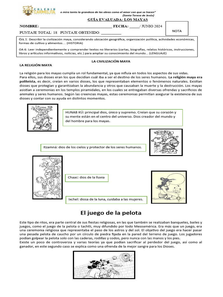 Guia Evaluada Historia y Lenguaje | PDF | Civilización maya | Dios