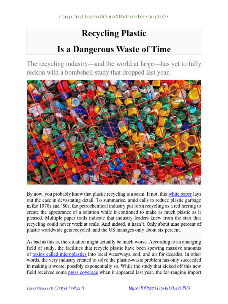 Recycling Plastic Is A Dangerous Waste of Time | PDF | Recycling ...