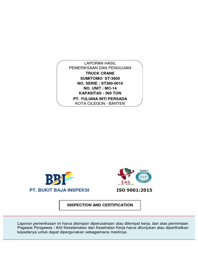 Mc-14 Sumitomo St3600 Kap. 360 Ton Pt. Yip | PDF