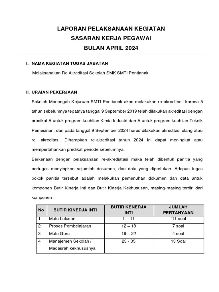 1) LAPORAN SKP AKREDITASI APRIL 2024 | PDF