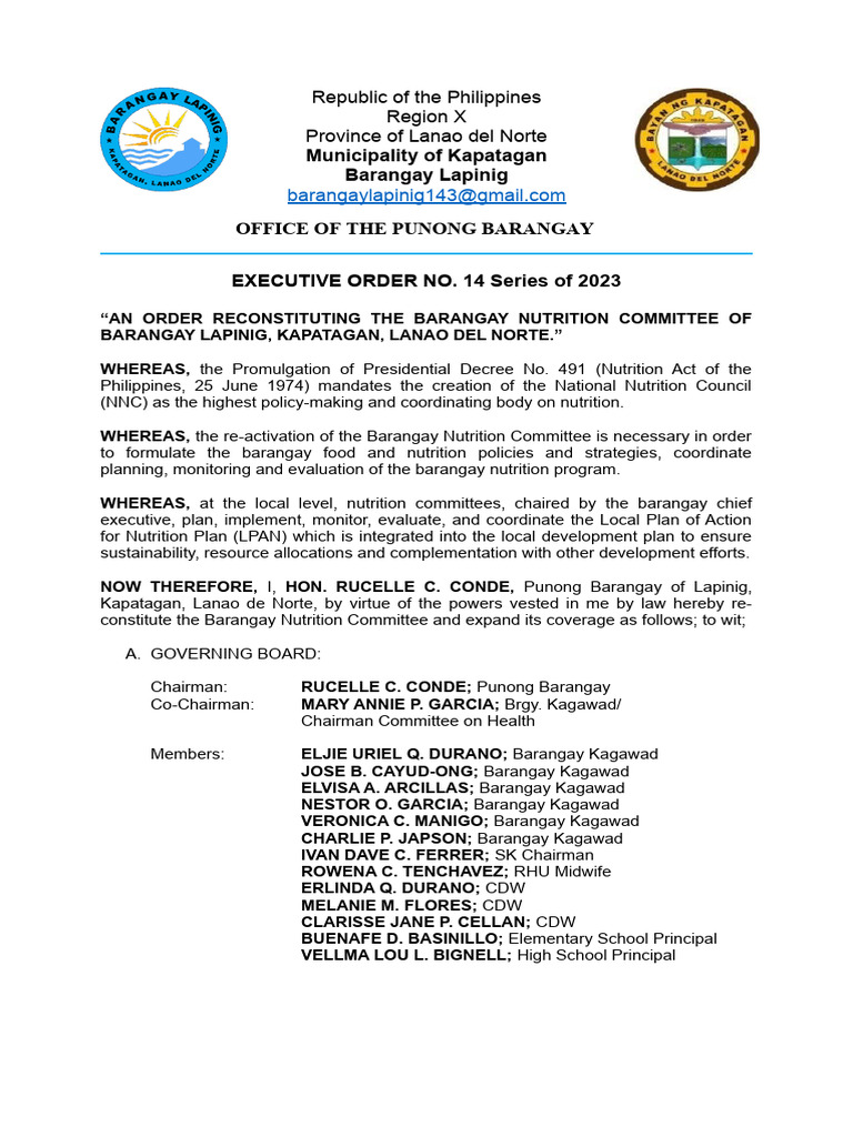 Reconstitution of Barangay Nutrition Committee | PDF | Technology ...