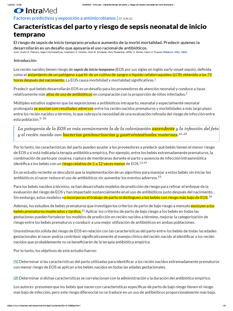 Características Del Parto y Riesgo de Sepsis Neonatal de Inicio ...