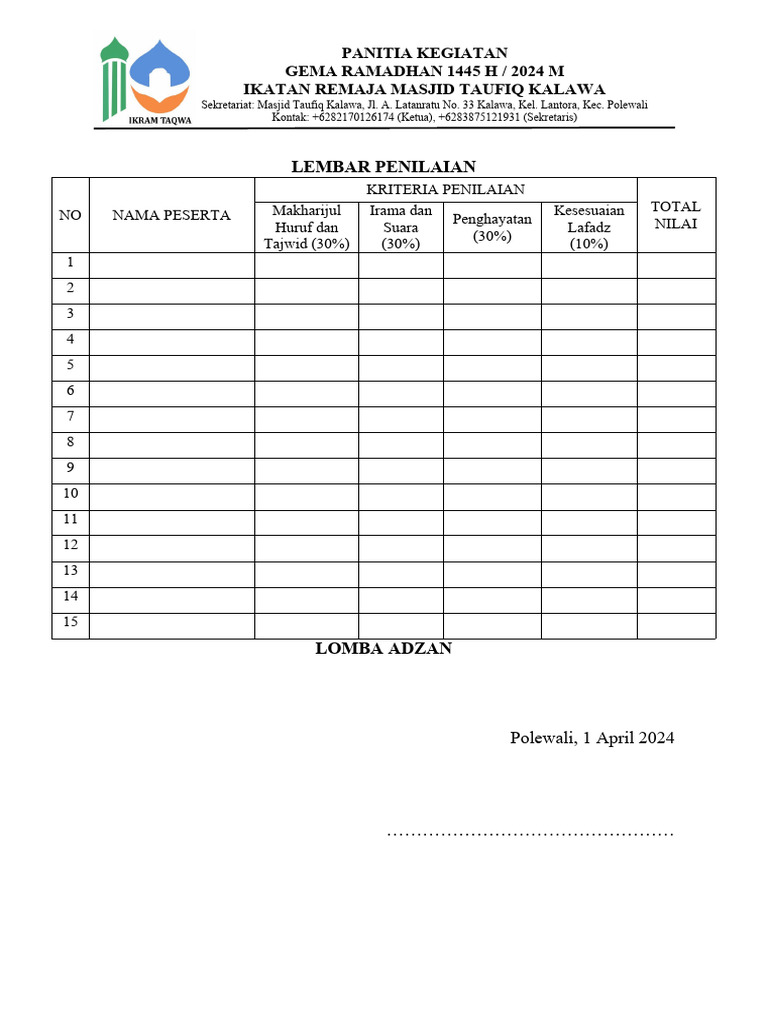 Lembar Penilaian Juri Gema Ramadhan | PDF