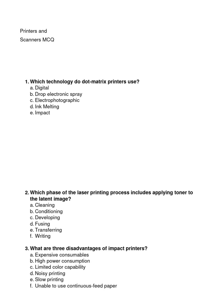 MCQ for scanners and printers | Download Free PDF | Printer (Computing) | Office Work