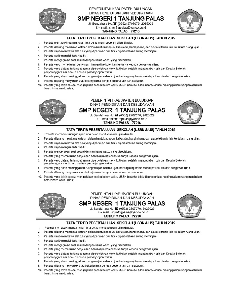 KARTU Us - UJIAN SISWA - Belakang Kartu | PDF