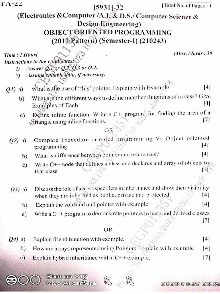 SE Insem All Subjects Questions Paper | PDF