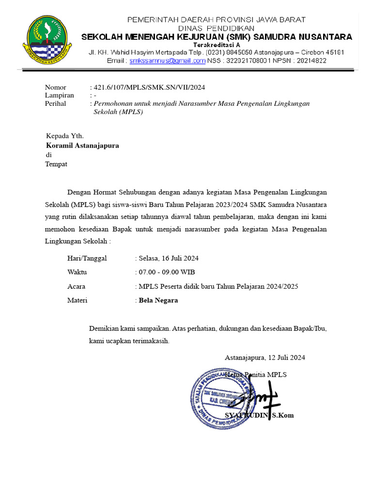 Surat Undangan Narasumber Koramil | PDF | Karier & Perkembangan | Kesehatan Holistik