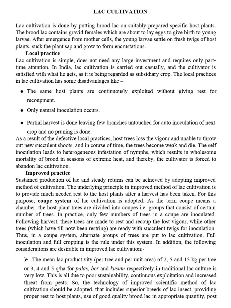 Lac Cultivation | PDF | Agriculture | Pruning