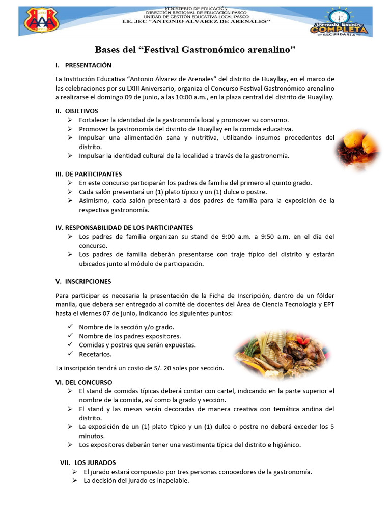 Bases del Concurso de Comidas Típicas | PDF | Alimentos | Cocina