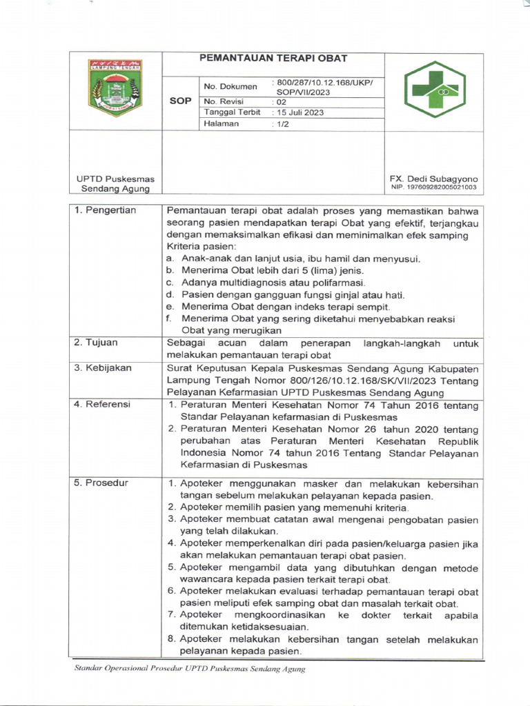 Sop Pemantauan Terapi Obat | PDF