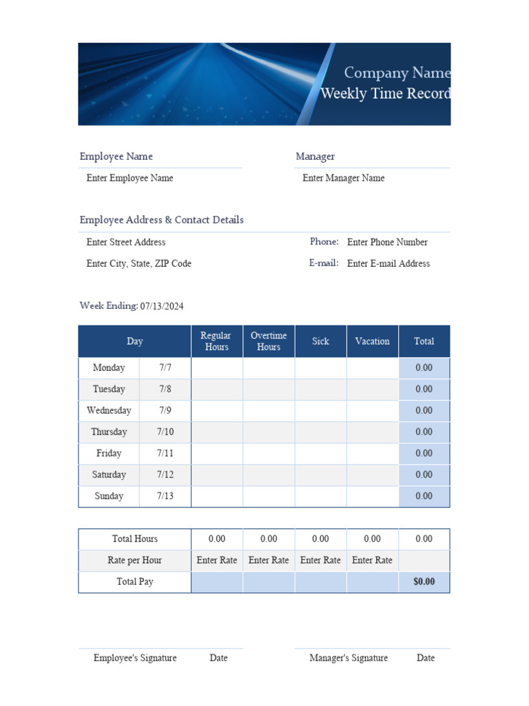 Weekly Employee Time Record Template | PDF