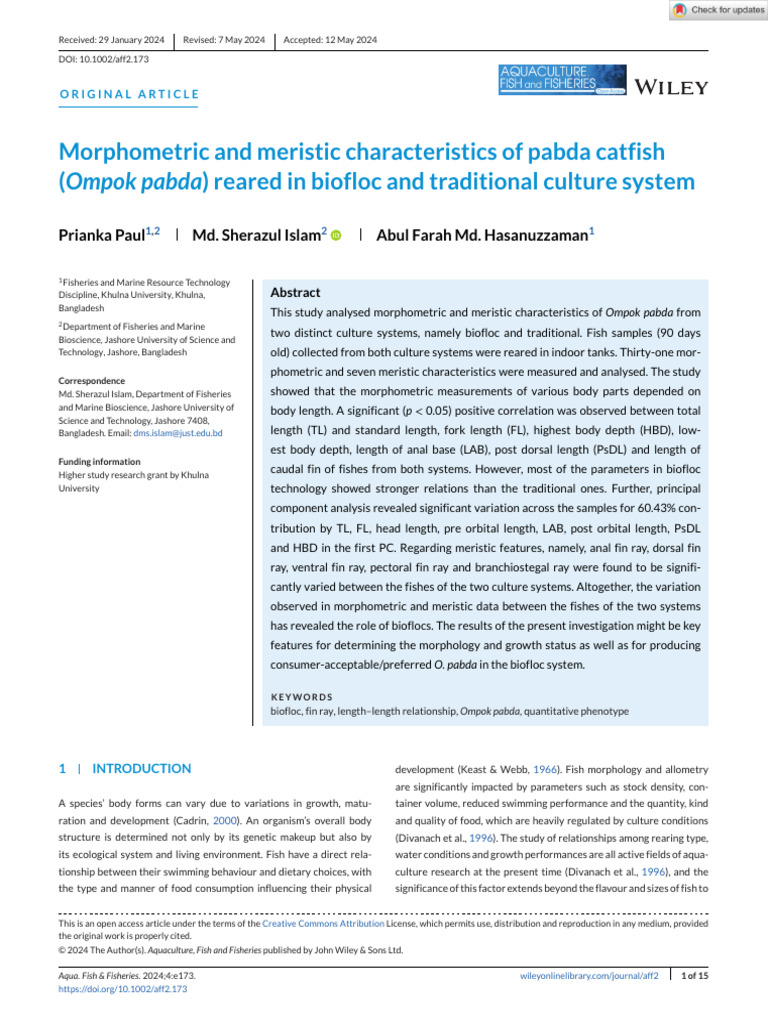 Aquaculture Fish Fisheries - 2024 - Paul - Morphometric and Meristic ...